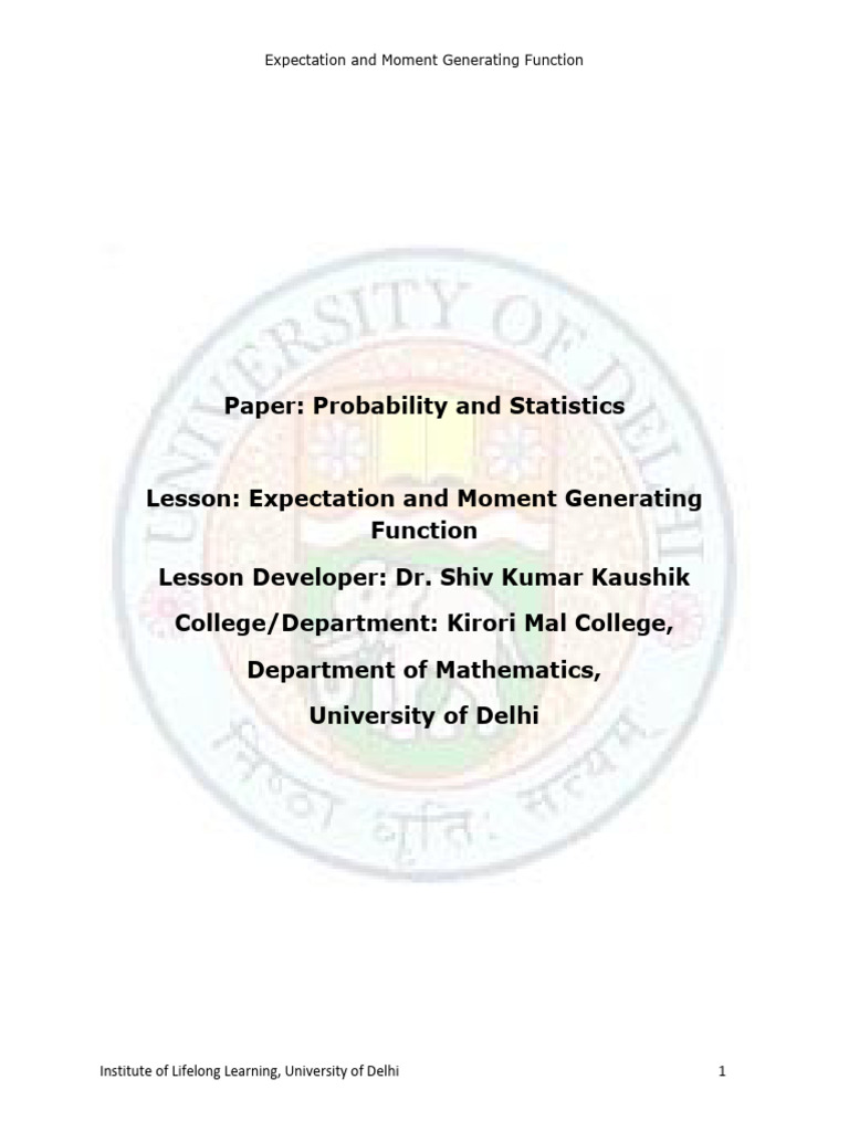 Expectations and M.G.F | PDF | Expected Value | Random Variable