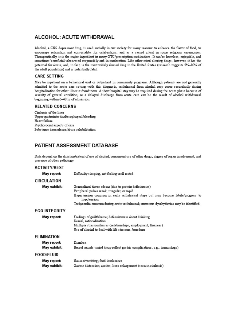 ALCOHOL Acute Withdrawl | PDF