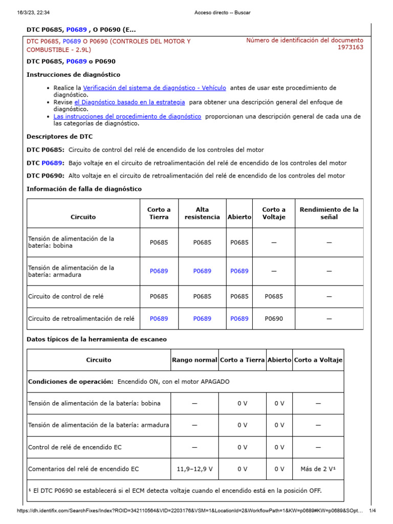Diagnóstico de Fallas DTC P0685/P0689/P0690 | PDF | Relé | Equipo eléctrico