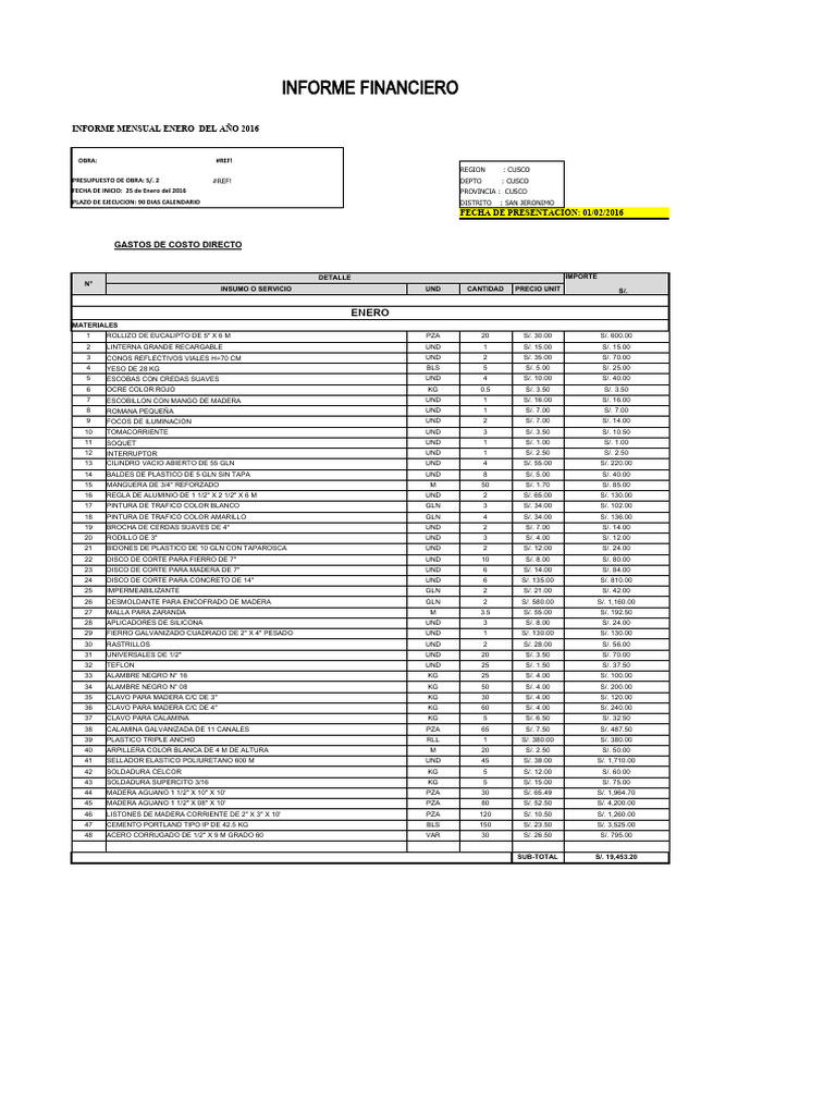 Informe Financiero Obra | PDF