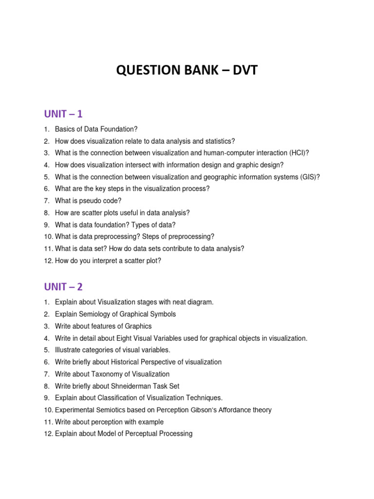 DVT - Question Bank | PDF | Spatial Analysis | Perception