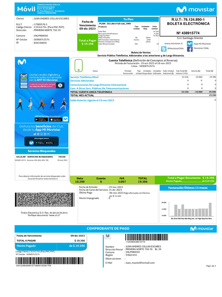 Boleta de Teléfono Movistar 2023 | PDF | Teléfonos móviles | Las ...