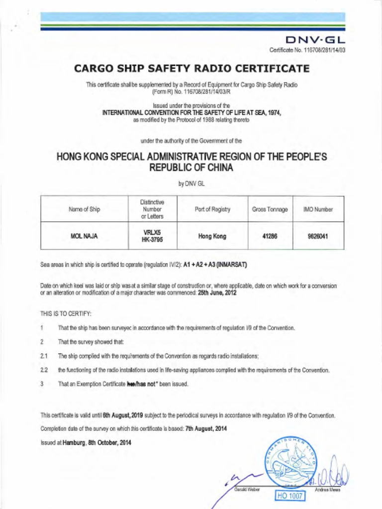 3.14 Cargo Ship Safety Radio Certificate | PDF