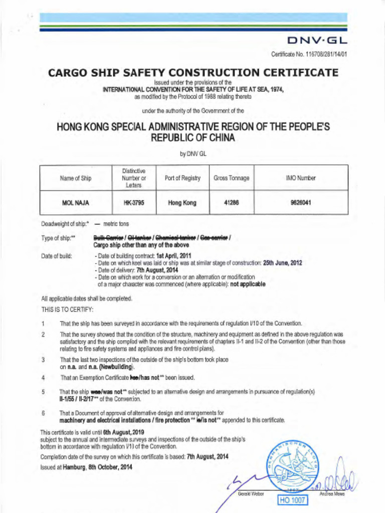 3.10 Cargo Safety Construction Certificate | PDF