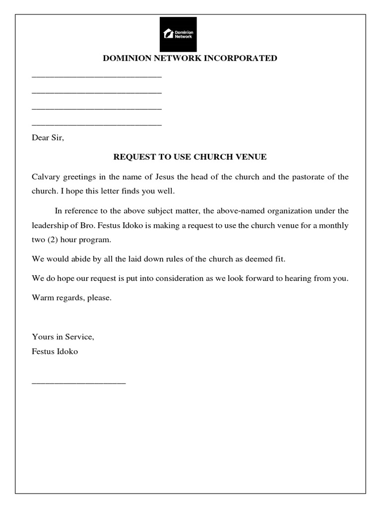 DNI LETTER OF REQUEST TO USE CHURCH PREMISE | PDF
