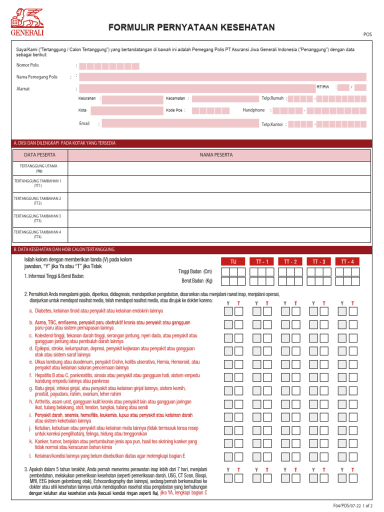 Form Pernyataan Kesehatan | PDF
