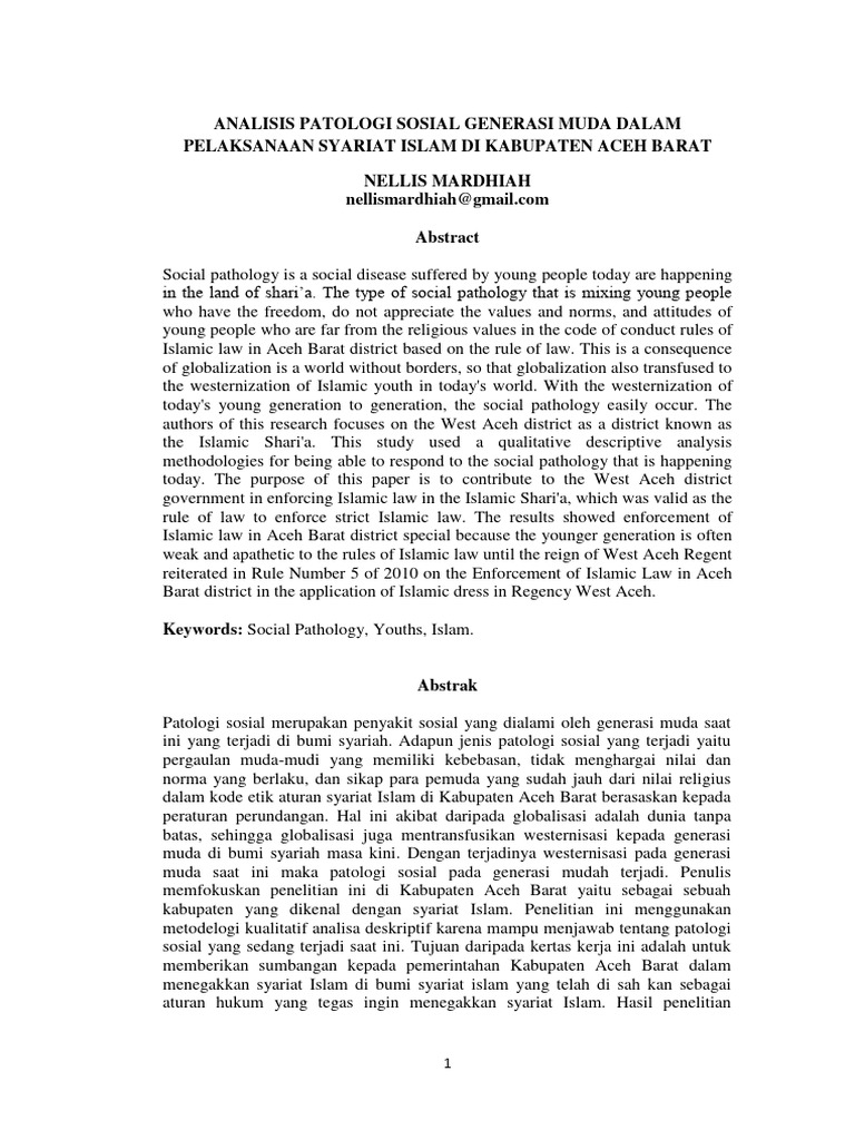 Ansos Patologi Sosial Di Aceh Barat | PDF | Sharia | Government