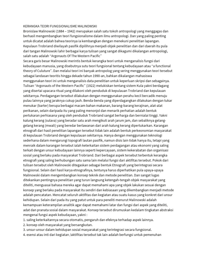 Teori Fungsionalisme Malinowski | PDF