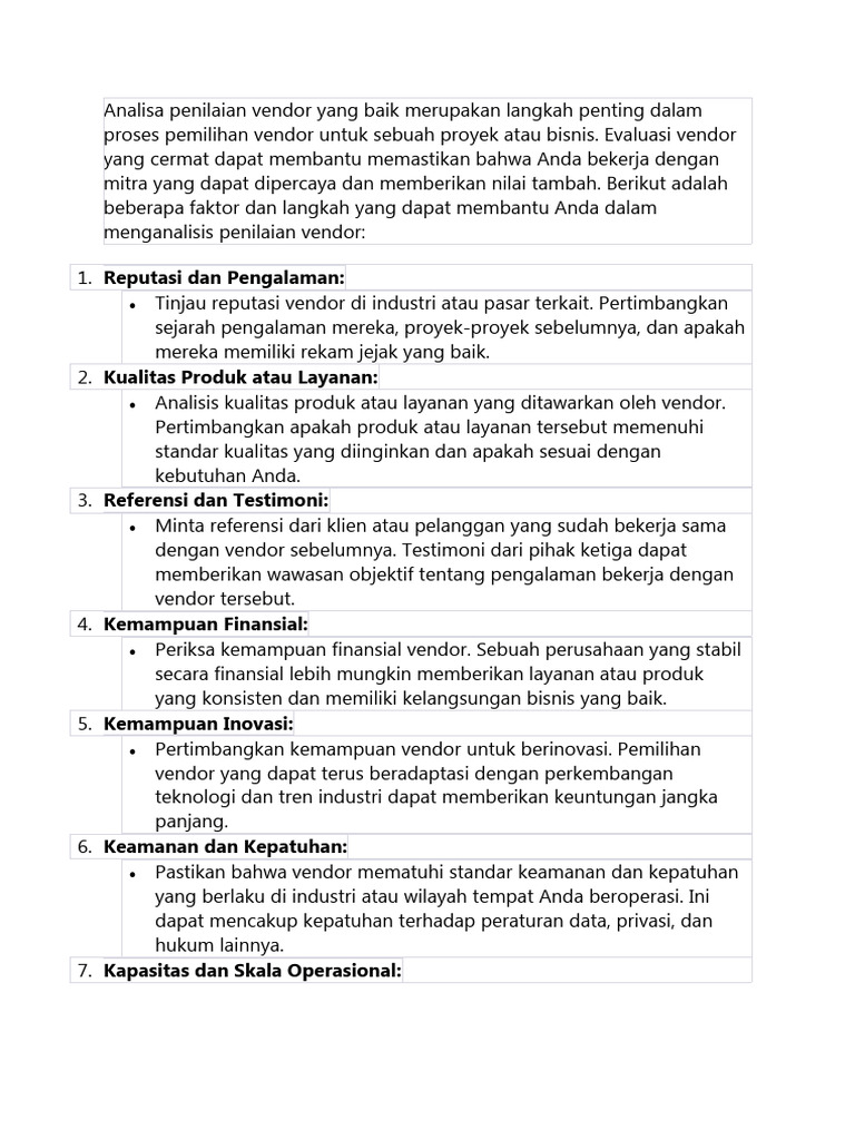 Cara Menganalisa Penilaian Vendor | PDF