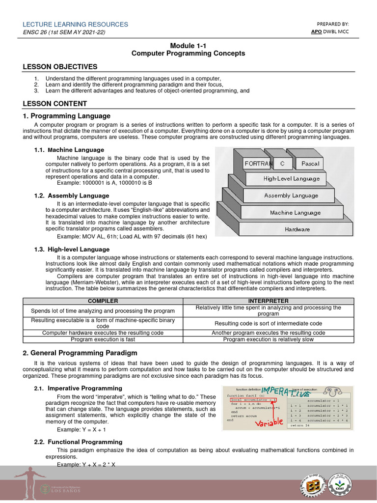 1 1 Computer Programming Concepts Pdf Object Oriented Programming Computer Program 4615