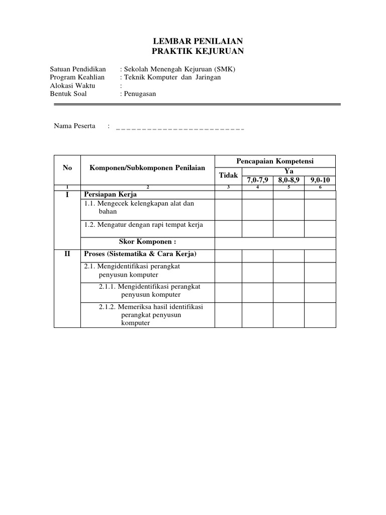 Lembar Penilaian Praktik | PDF