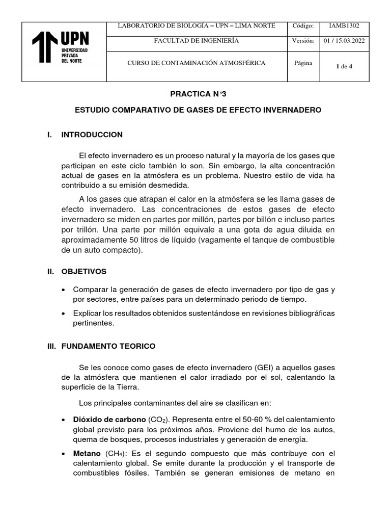 JP Pract. Lab 3 - Estudio Comparativo de Gases de Efecto Invernadero | PDF | Gases de efecto ...