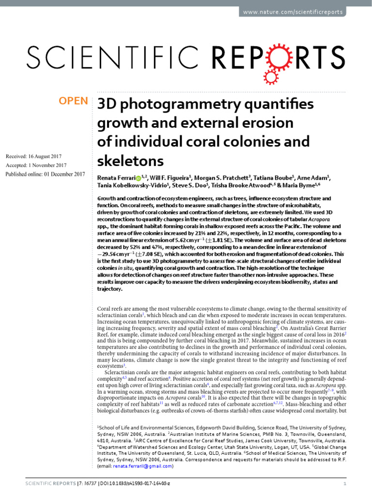 3D Photogrammetry Quantifies Growth and External e | PDF | Coral Reef ...