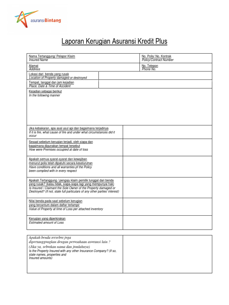 1 Form Klaim BINTANG | PDF