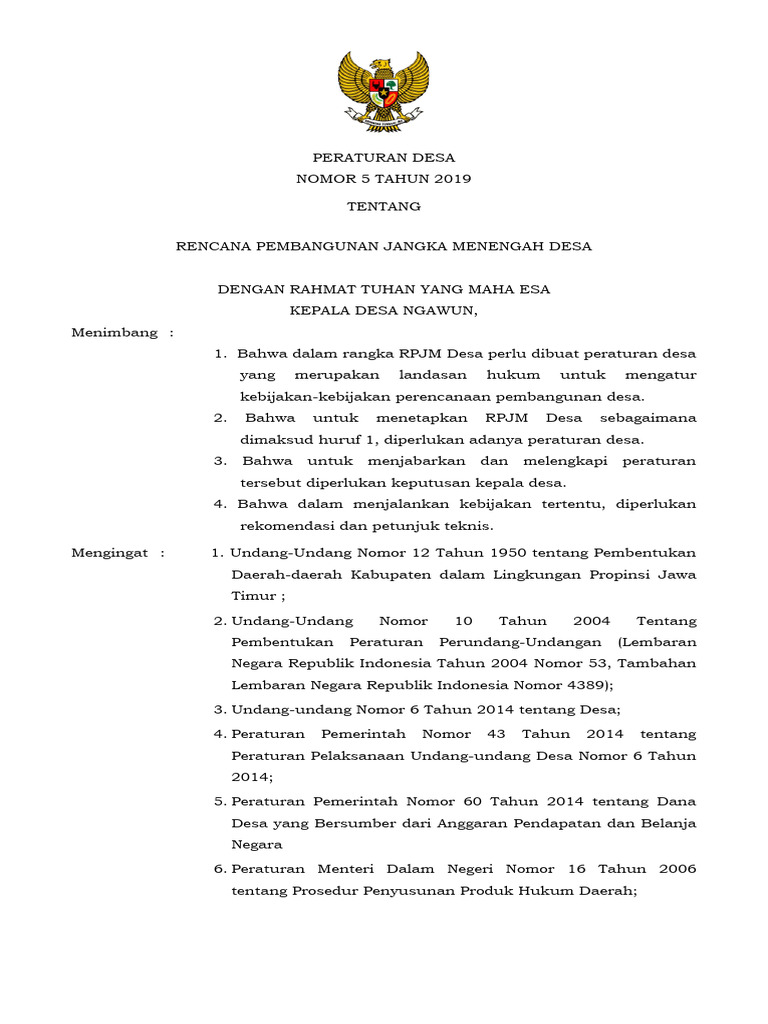 3.perdes RPJMDes Desa Ngawun | PDF