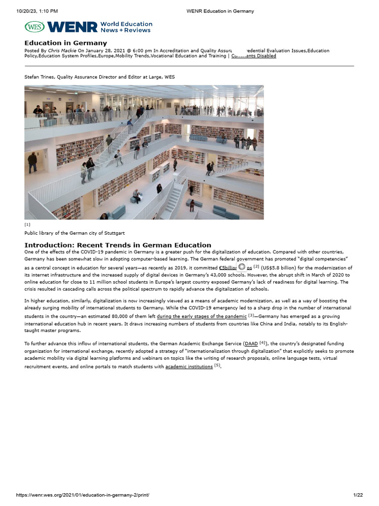 WENR Education in Germany | PDF | International Student | Schools