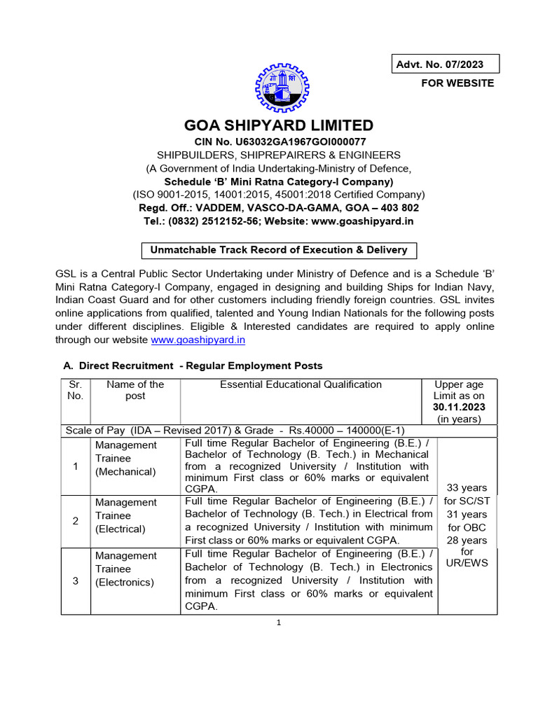 Advt. No. 07 2023 | PDF | Payments | Business