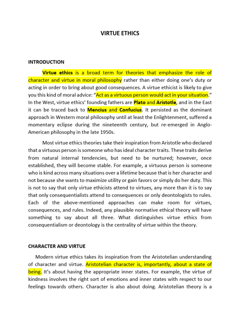 Virtue Ethics | PDF