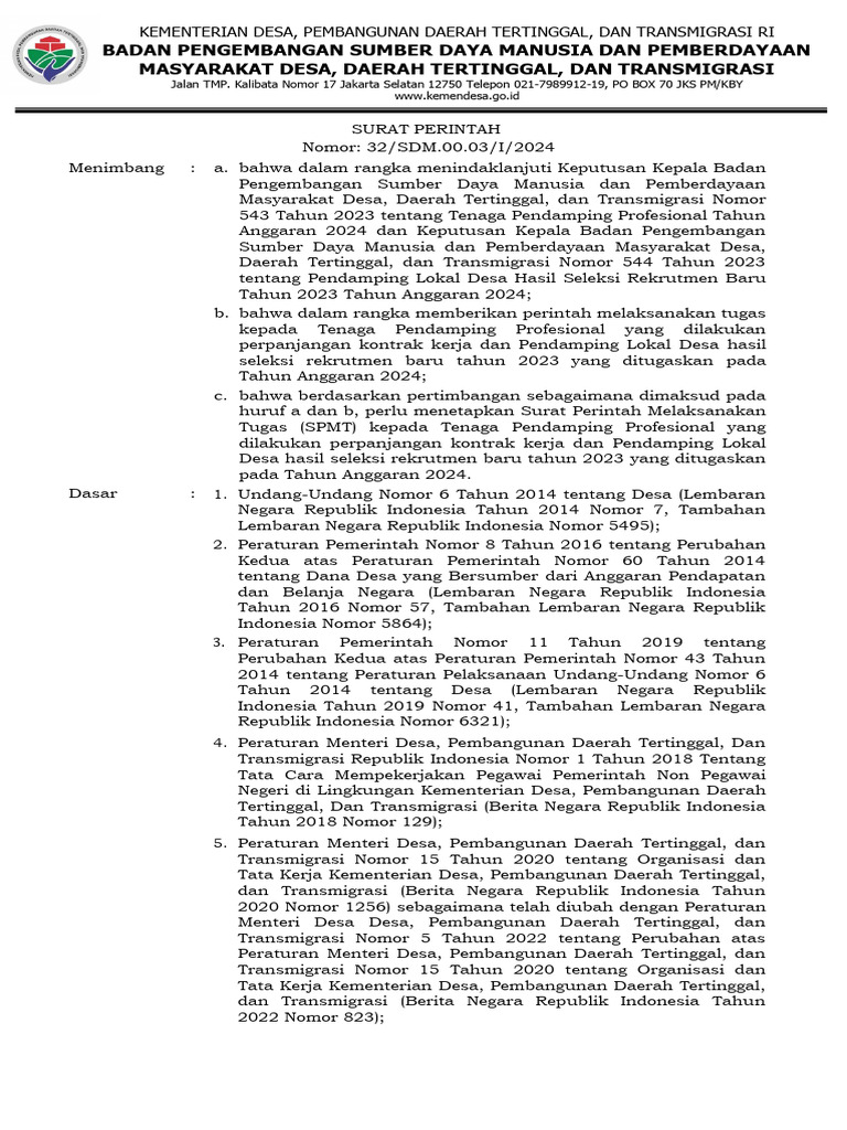 2024 SPMT BP SDM PMD DTT 32 2024 Tentang Surat Perintah Melaksanakan Tugas TPP TA 2024 (Banten ...
