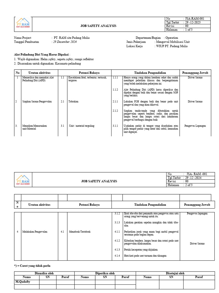 JSA-Mengawal-Mobilisasi-Alat Rev1 | PDF