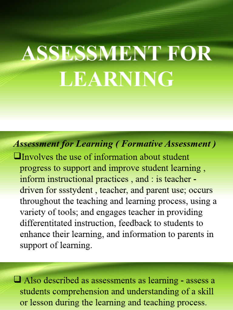 Assessment For Learning | PDF | Educational Assessment | Learning