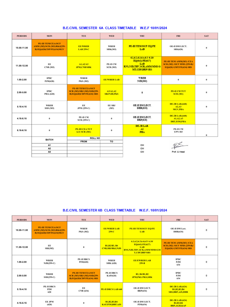 Sem-6 Even 2023-24 Wef 10-01-2024 | PDF