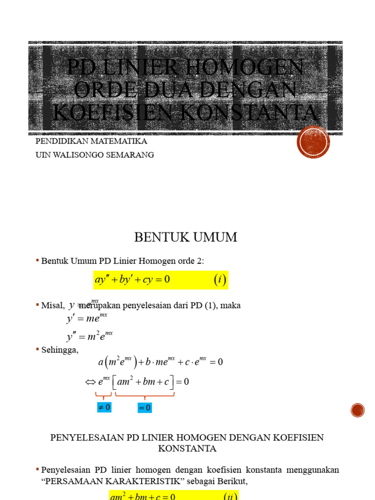 Penyelesaian PD Linier Homogen Orde Dua | PDF