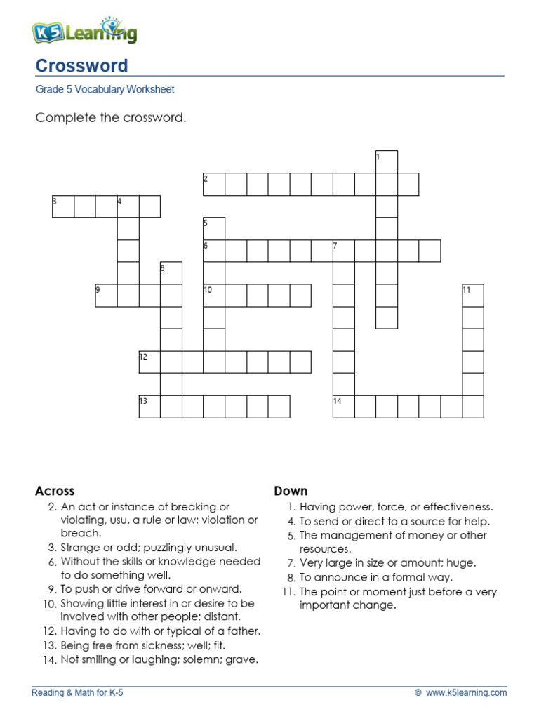 Grade 5 Crossword 3 | PDF