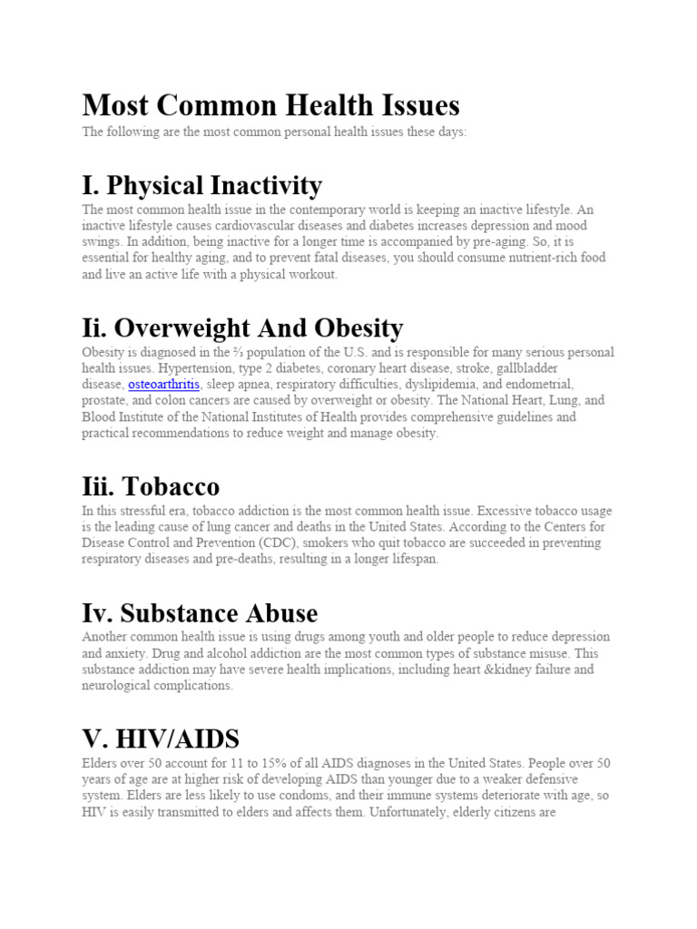 Most Common Health Issues | PDF | Obesity | Hiv/Aids