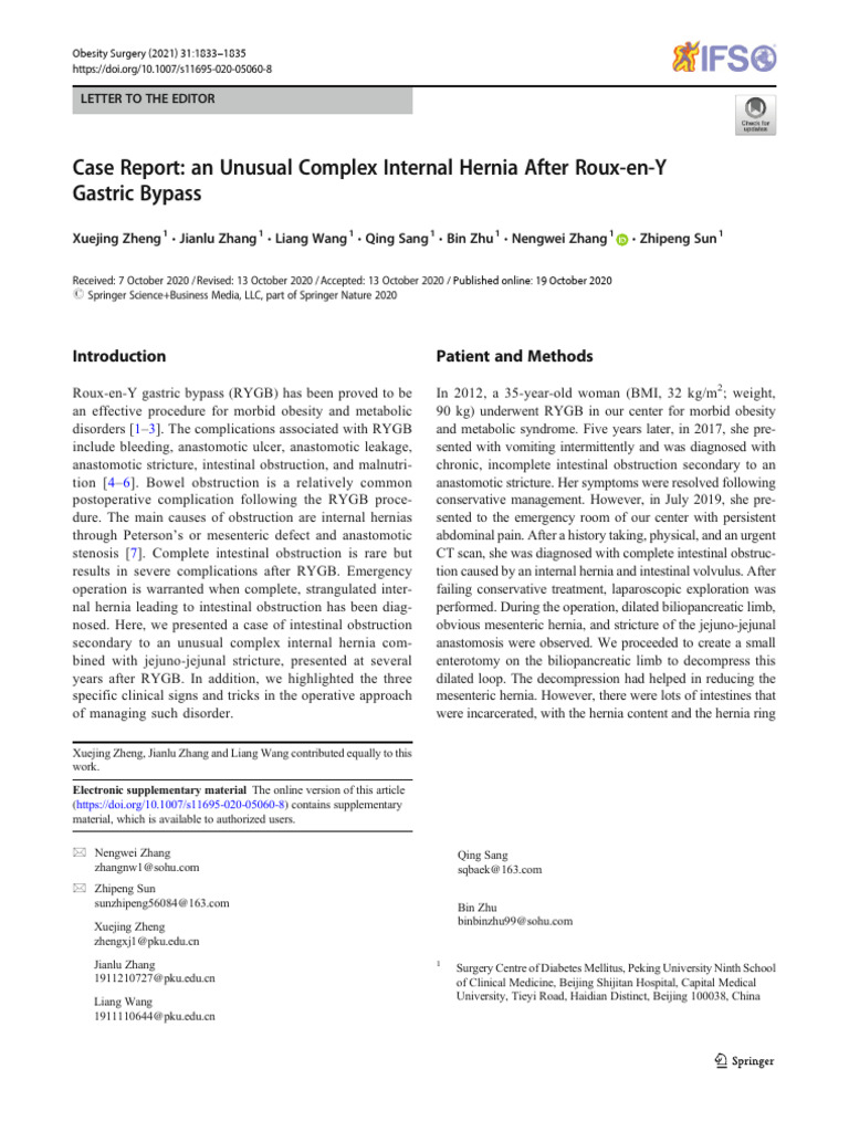Case Report. An Unusual Complex Internal Hernia After Roux-en-Y | PDF