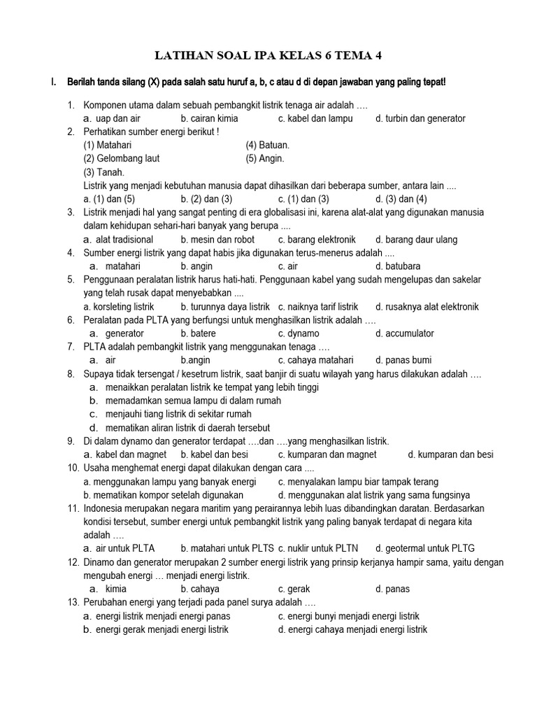 Latihan Soal Ipa Kelas 6 Tema 4 | PDF