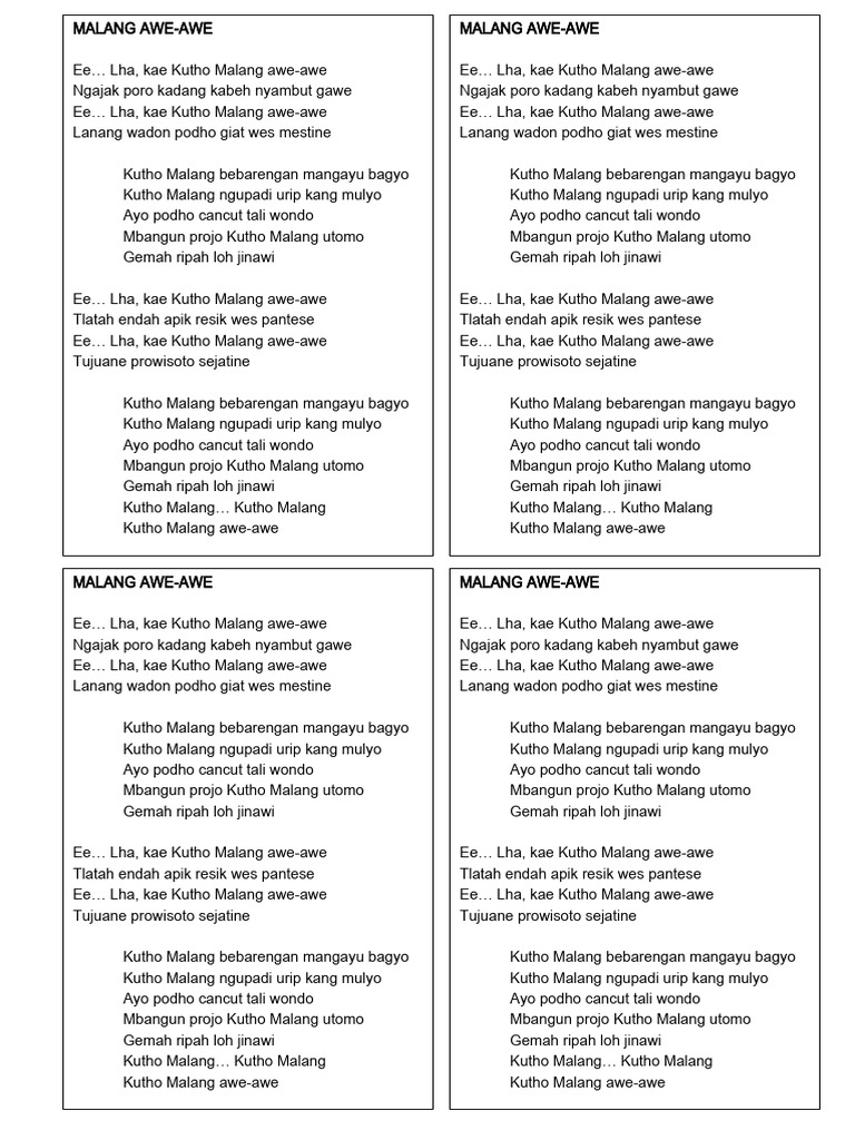 Lirik Lagu Malang Awe Awe | PDF