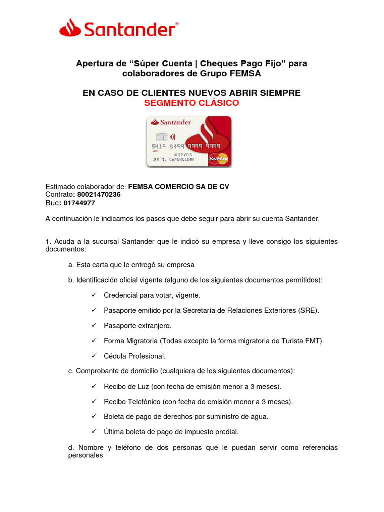 Carta Super Cuenta Segmento Clasico (Femsa Comercio) | PDF | Tarjeta de ...