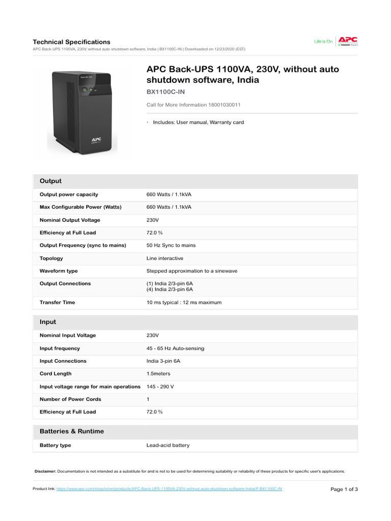 apc-1100va-back-ups | PDF | Mains Electricity | Metrology