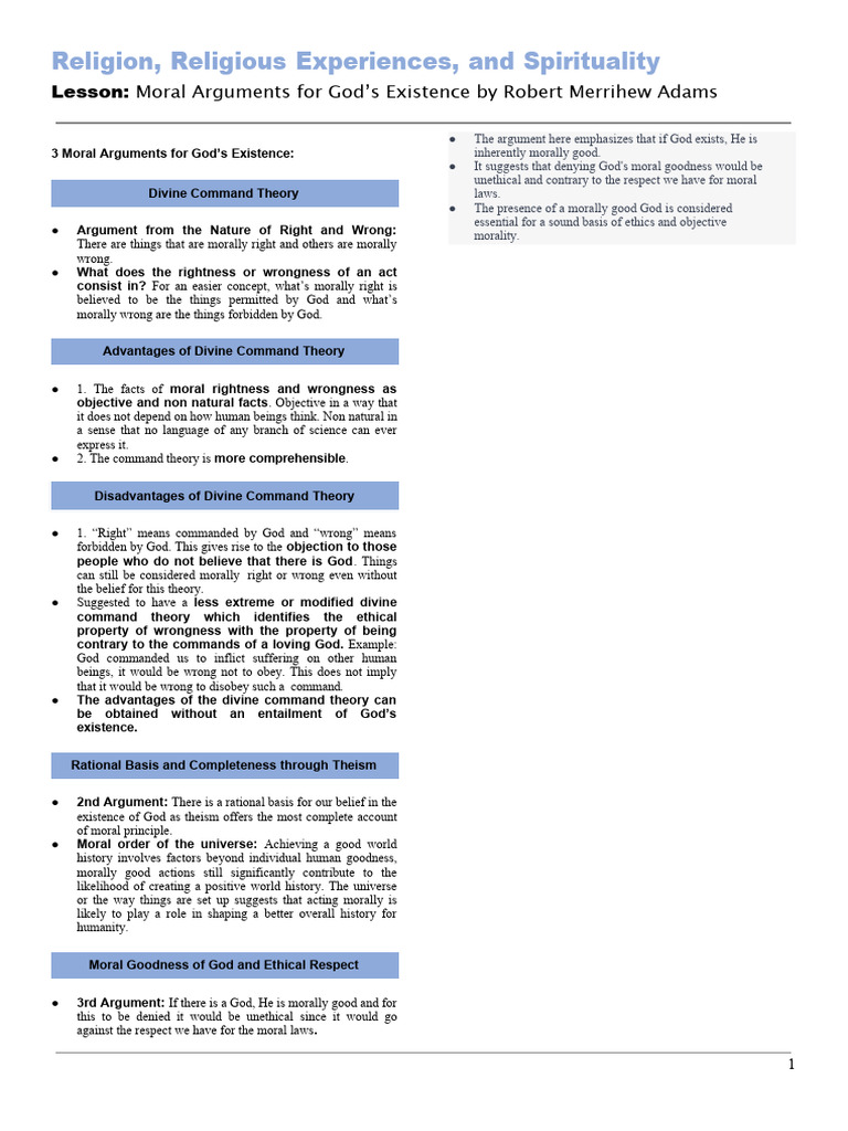 Reading 23 - Moral Arguments For God's Existence by Robert Merrihew ...