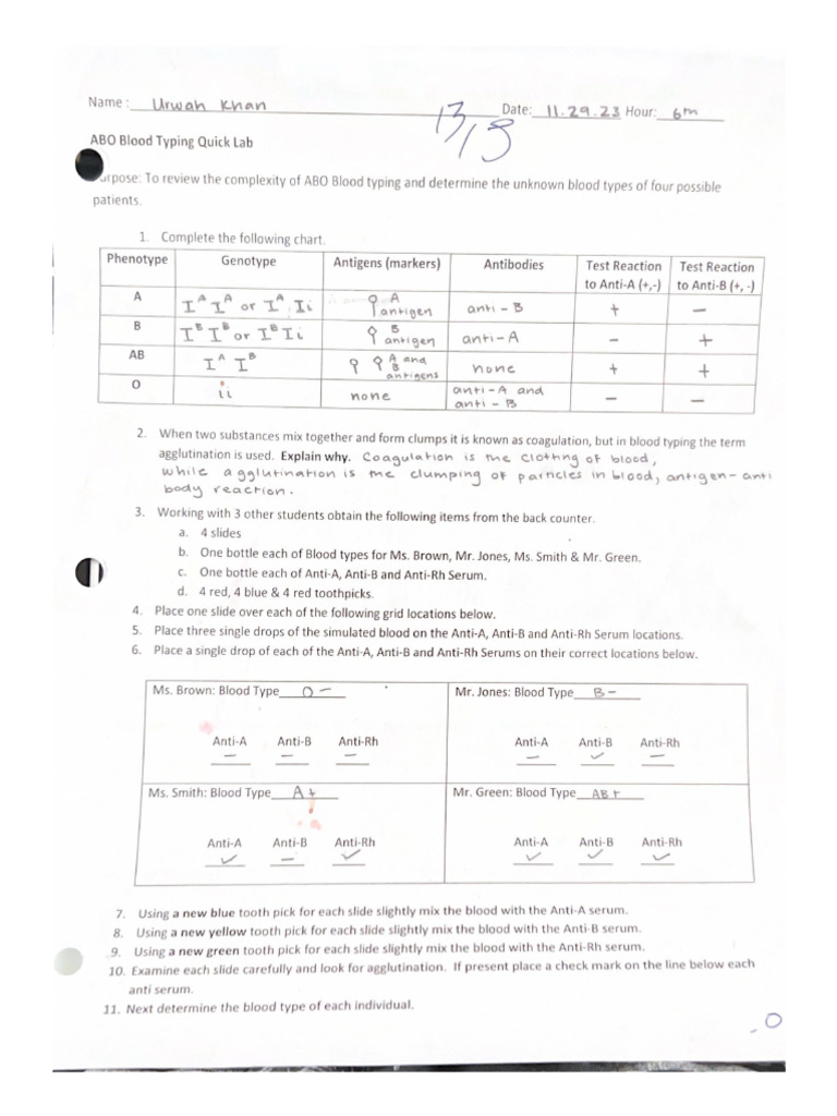 Abo Blood Typing Quick Lab | PDF