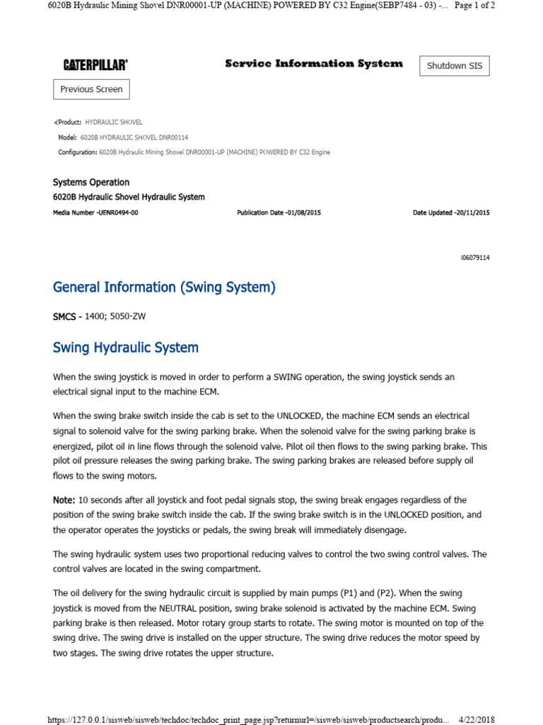 6020B Swing Hyd System | PDF | Brake | Valve