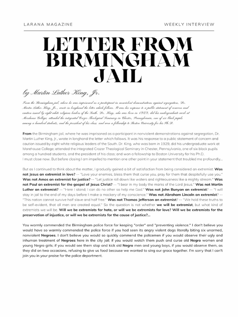 Letter From Birmingham Jail | PDF