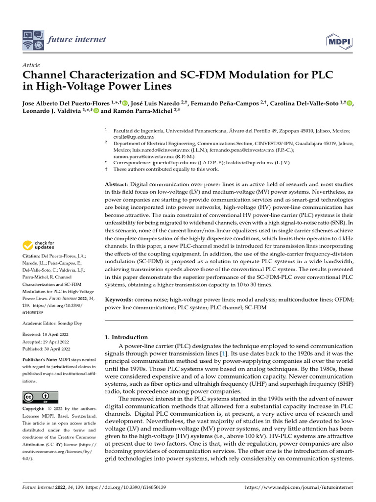 Channel Characterization and SC-FDM Modulation For PLC in High-Voltage ...