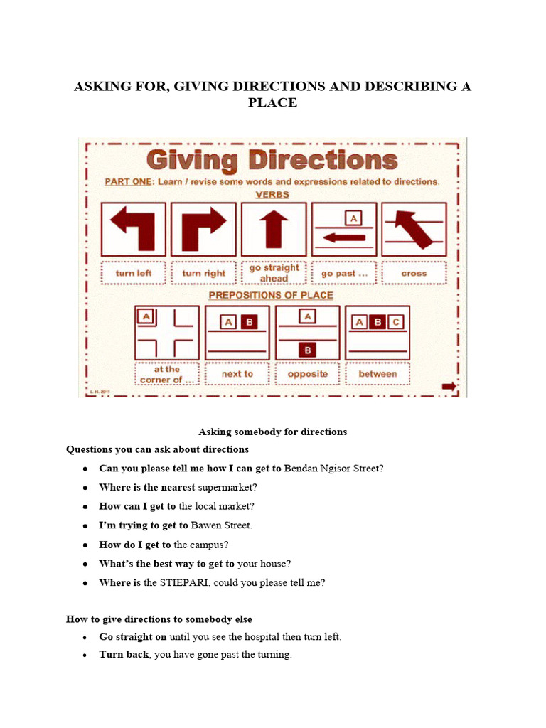 Asking For Directions and Describing A Place | PDF
