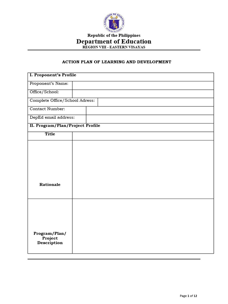 Action Plan or ReAP or JEL or Impact Project Template for Non Teaching ...