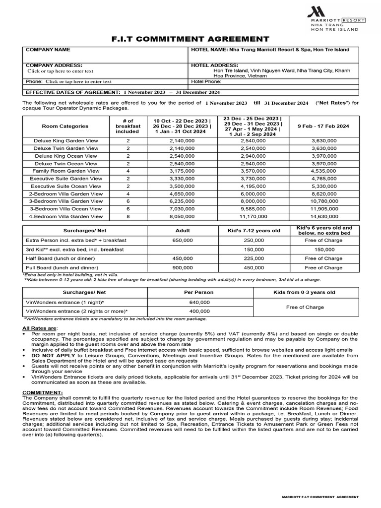 Five Star Travel - Wholesale F.I.T Commitment Agreement 2023-2024 | PDF | Fee | Arbitration