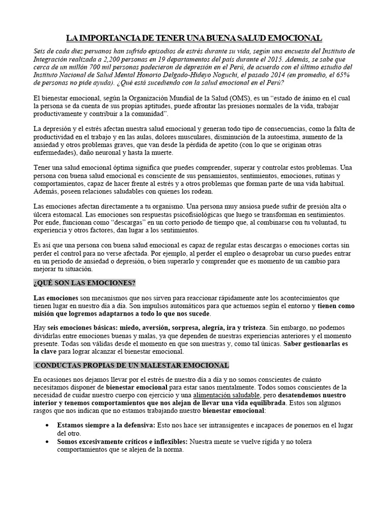 LA IMPORTANCIA DE TENER UNA BUENA SALUD EMOCIONAL GRUPO | PDF | Las ... LA IMPORTANCIA DE TENER UNA BUENA SALUD EMOCIONAL GRUPO | PDF | Las ...