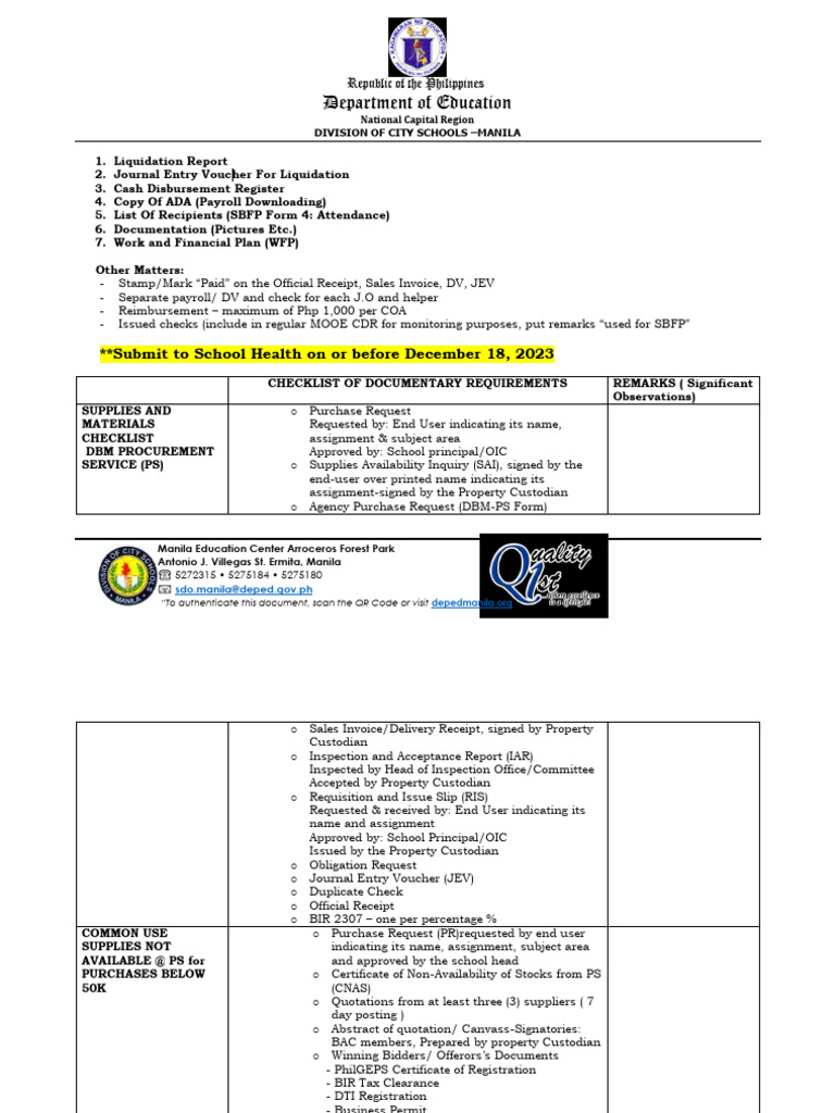 SY-2023-2024-SBFP-Liquidation-guide | PDF | Receipt | Voucher
