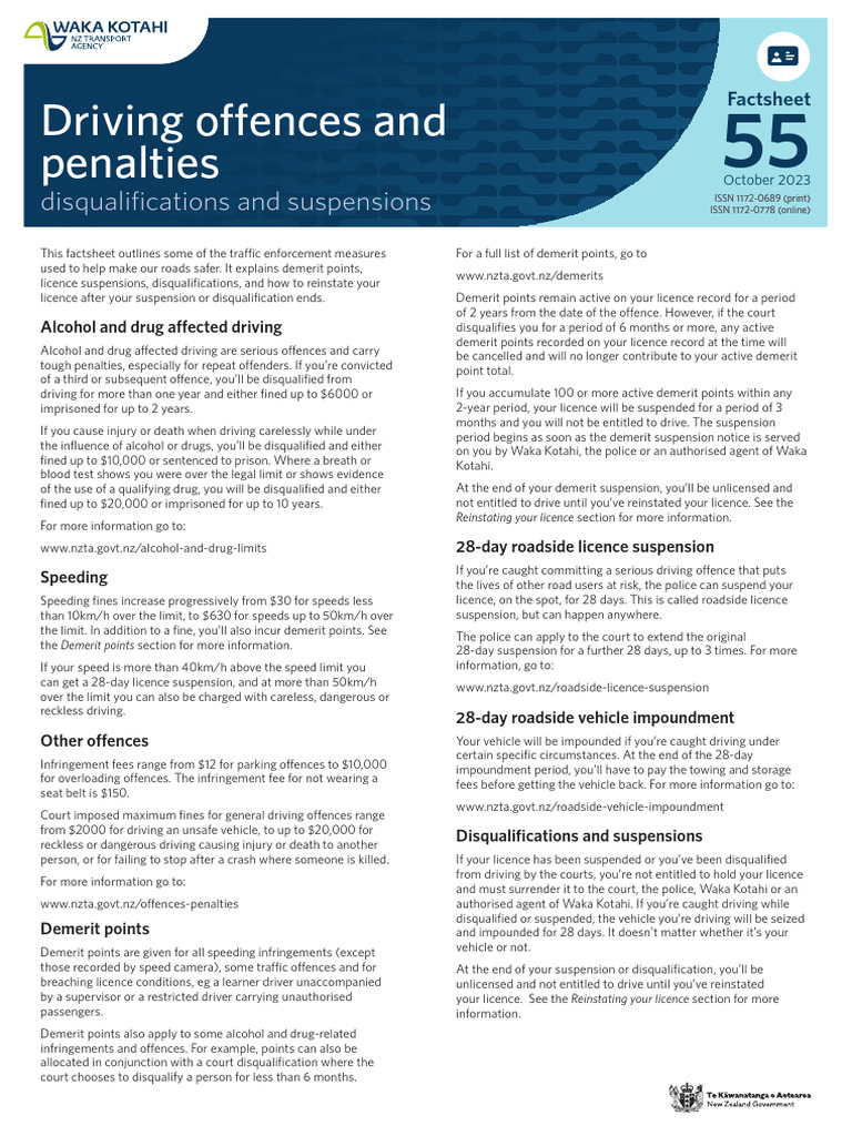 Driving Penalties and Demerit Points NZ | PDF | Driver's License | Justice