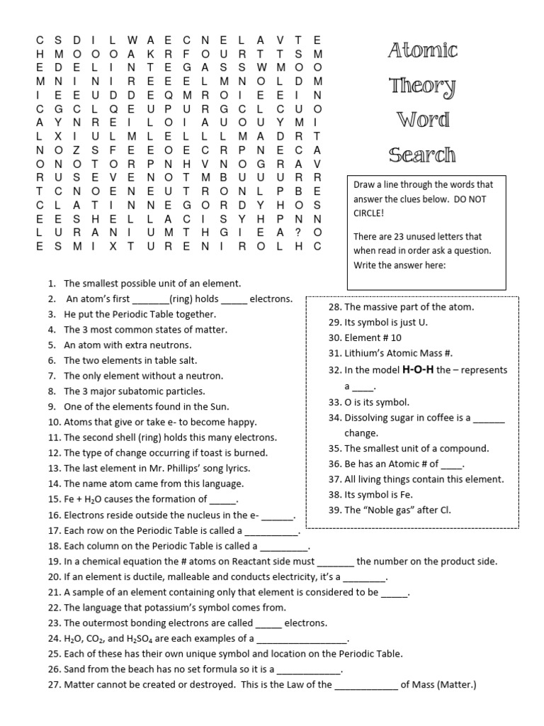 Atomic Theory Word Search | PDF | Chemical Elements | Atoms