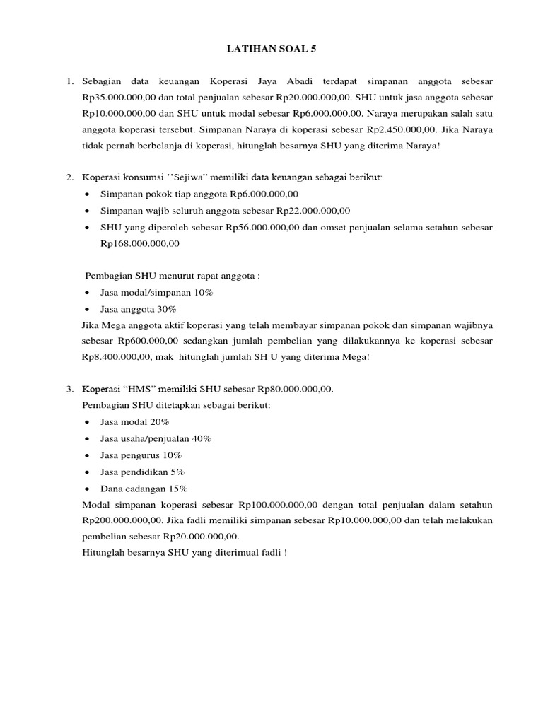 5 Latihan Soal Menghitung Shu | PDF