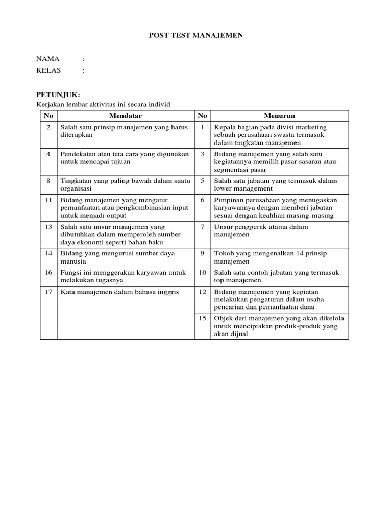 7 Post Test Manajemen | PDF | Karier & Perkembangan | Pengembangan Diri