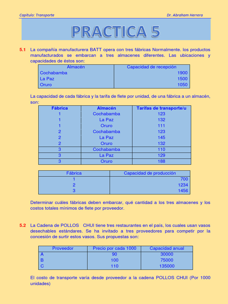 5 Practica 5 Io 1 Transporte | PDF | Almacén | Transporte