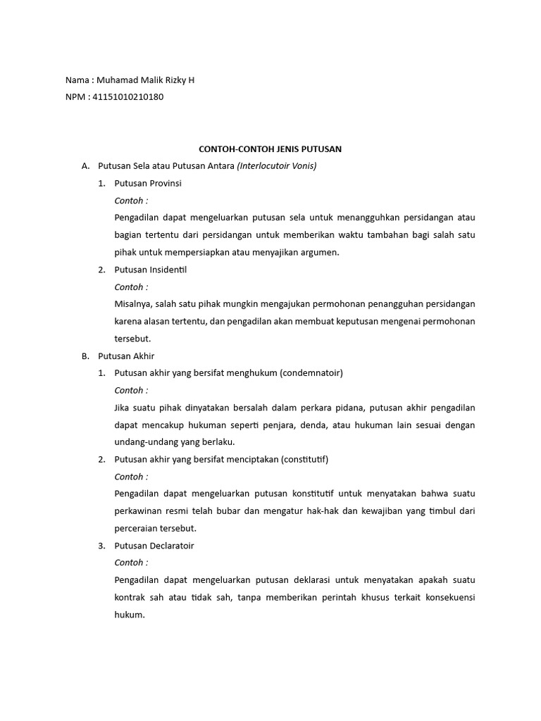 Contoh-Contoh Jenis Putusan | PDF